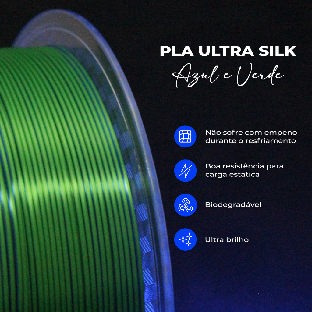 Filamento PLA Ultra Silk Bicolor Verde e Azul - 3DLab
